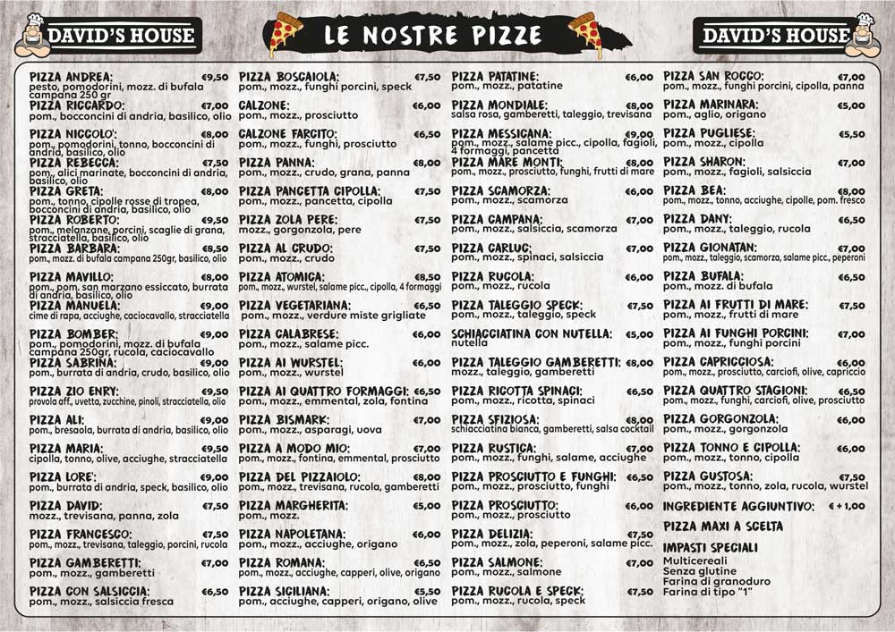 Menù Pizza – David's House